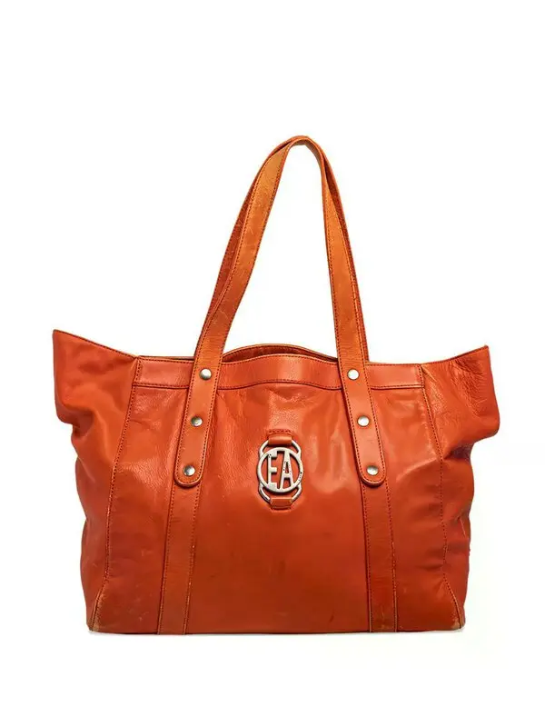 Emporio Armani Leather Tote Bag With Logo Appliqu - Orange