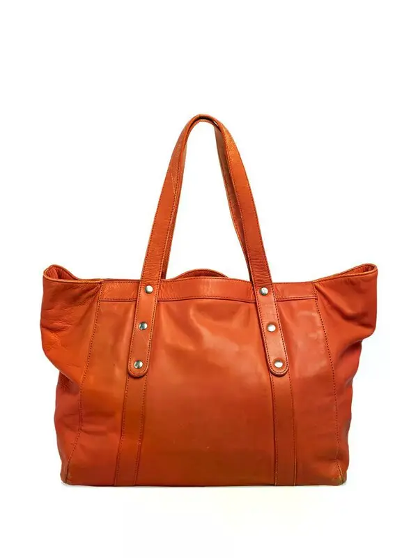 Emporio Armani Leather Tote Bag With Logo Appliqu - Orange