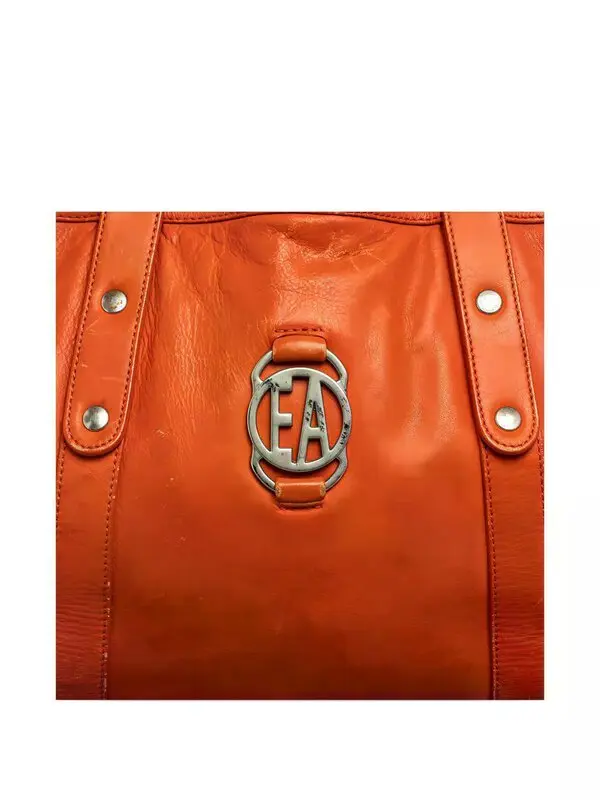 Emporio Armani Leather Tote Bag With Logo Appliqu - Orange