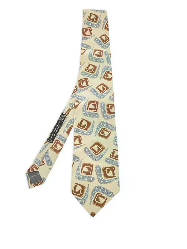 Giorgio Armani Geometric-pattern Silk Neck Tie - Neutrals