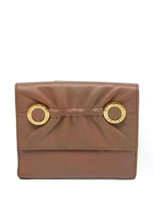 BVLGARI Engraved Rings Leather Wallet - Brown