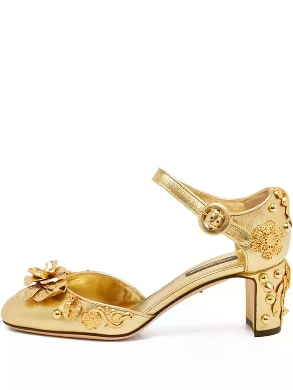 Dolce & Gabbana 60mm Floral-appliqué Pumps - Gold