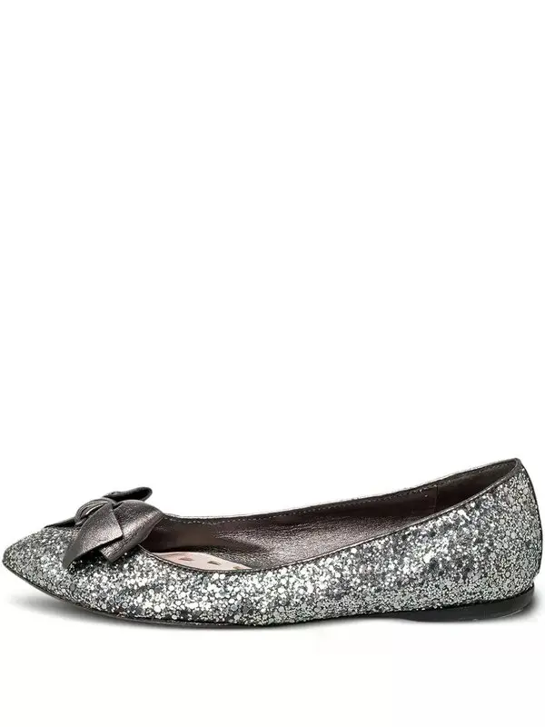 Miu Miu Bow-detail Glitter Ballet Flats - Grey