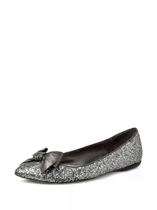 Miu Miu Glitter Ballet Flats With Bow Detailing