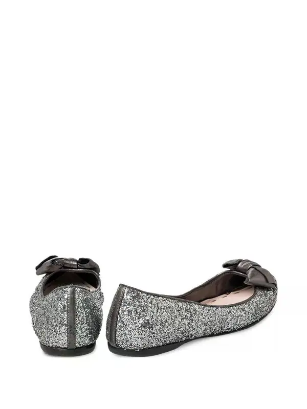 Miu Miu Glitter Ballet Flats With Bow Detailing