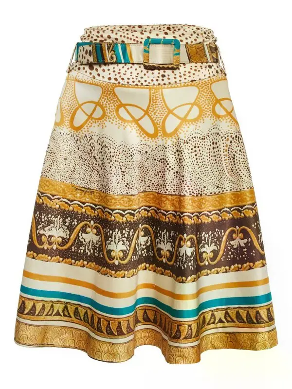 Roberto Cavalli Belted Printed Midi Skirt