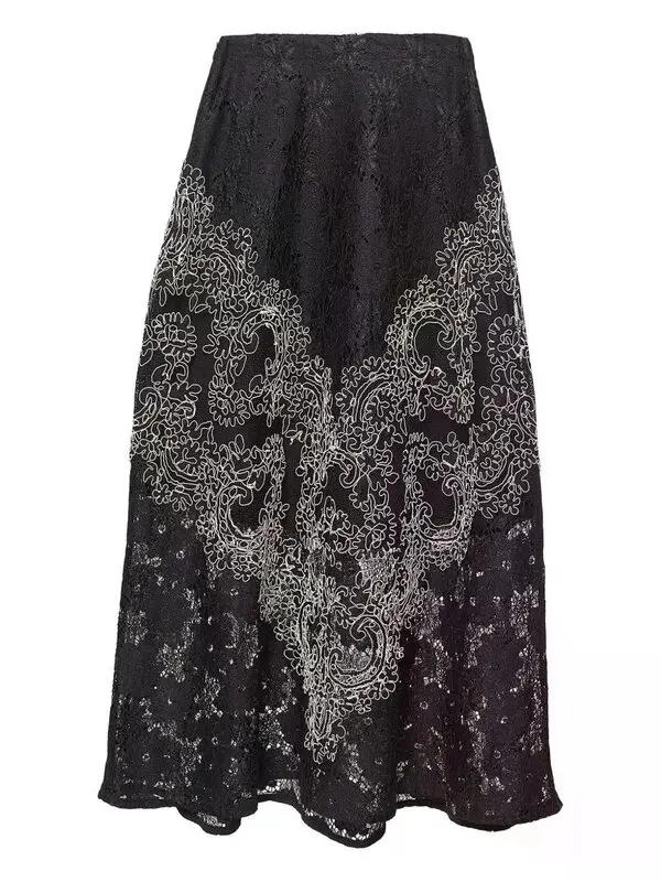 Sandro Lace Skirt With Floral Embroidery