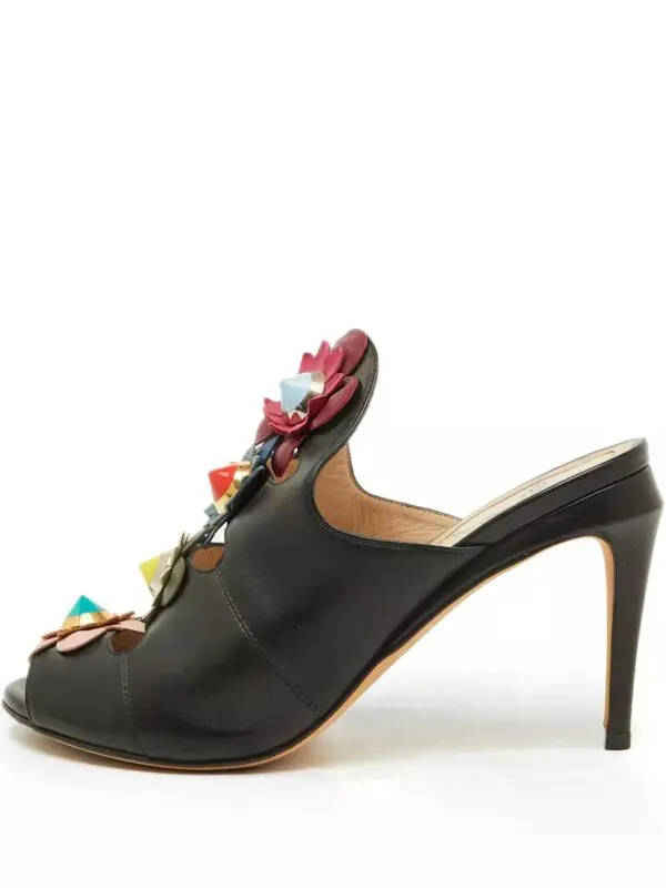 Fendi 95mm Floral-appliqué Peep-toe Mules - Black