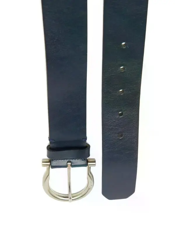 FERRAGAMO Leather Belt With Silver Tone Buckle