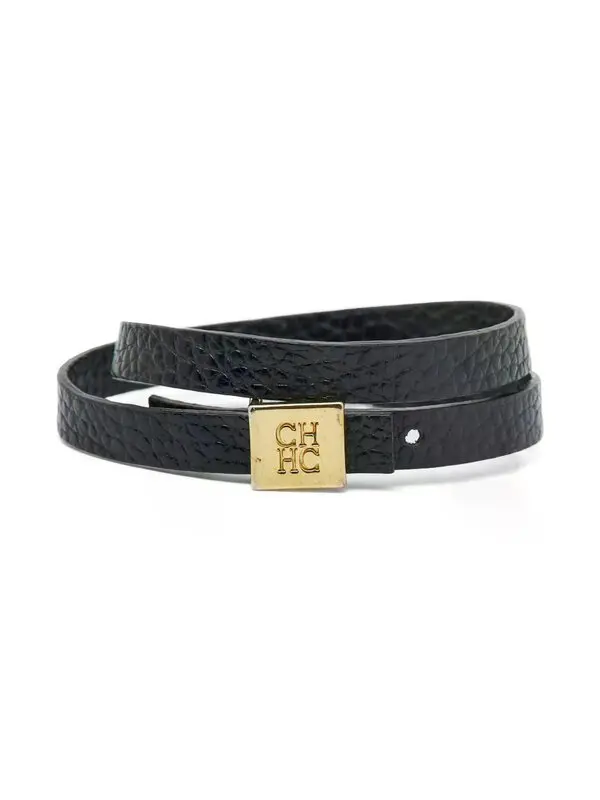 Carolina Herrera Leather Wrap Bracelet - Black