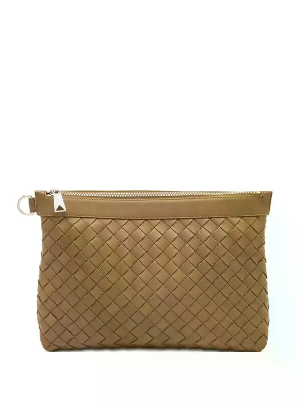 Bottega Veneta 2024 Medium Intrecciato Leather Clutch Bag - Brown