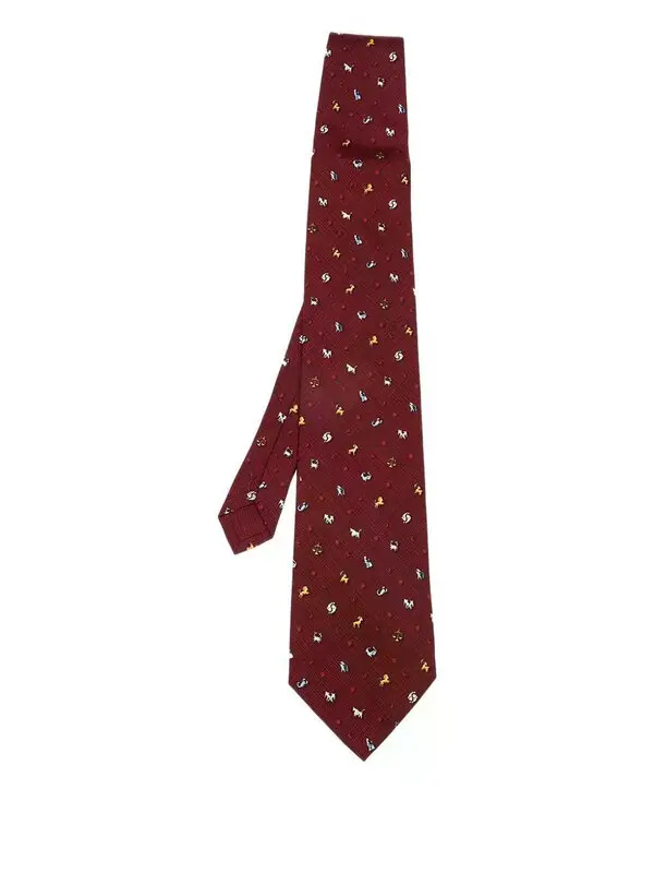 Dunhill Zodiac Silk Neck Tie - Red