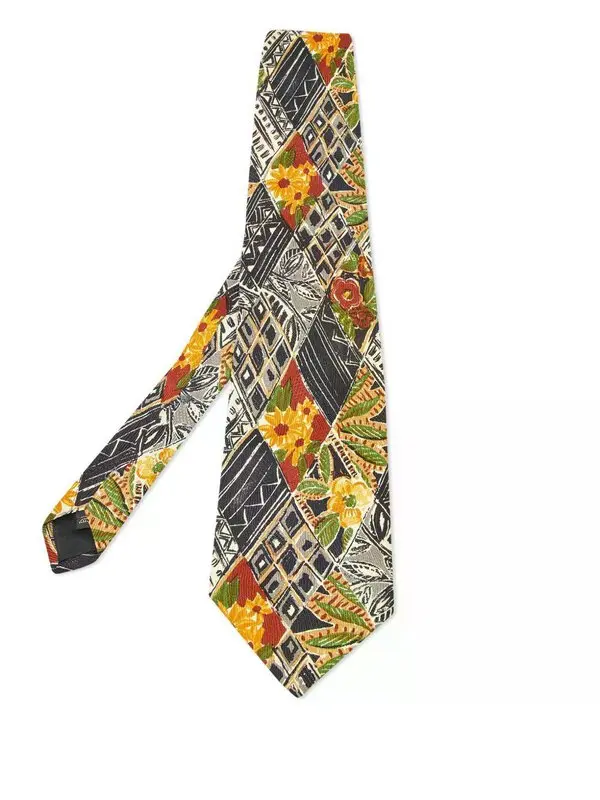 Ermenegildo Zegna Geometric-print Floral Neck Tie - Black