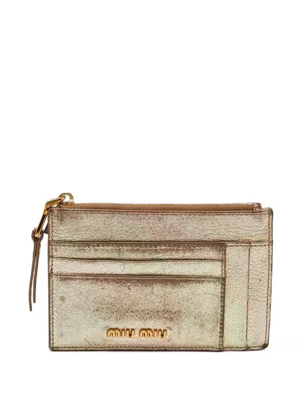 Miu Miu Leather Zip Card Holder - Gold