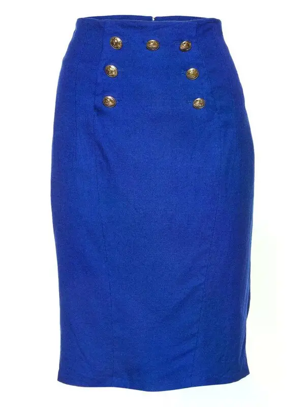 Versace Button Detail Pencil Skirt - Blue