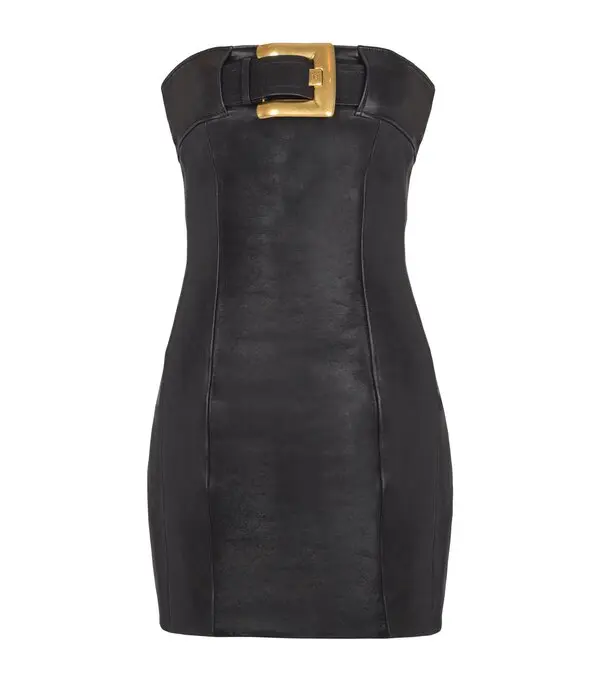 Balmain Lambskin Belt-detail Mini Dress - Black
