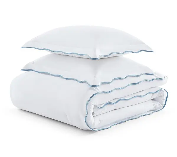 MARTHA STEWART Simple Scallop Blue Cotton Queen Comforter Set