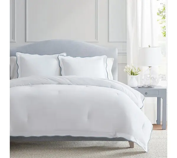 MARTHA STEWART Simple Scallop Blue Cotton Queen Comforter Set