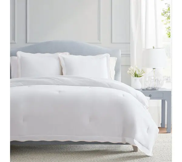 MARTHA STEWART Simple Scallop Pink Cotton Queen Comforter Set