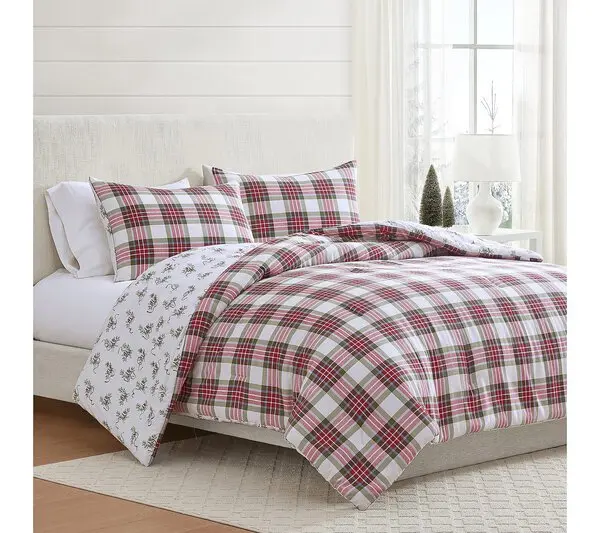 MARTHA STEWART Yuletide Plaid Reversible Queen Comforter Set - One-color