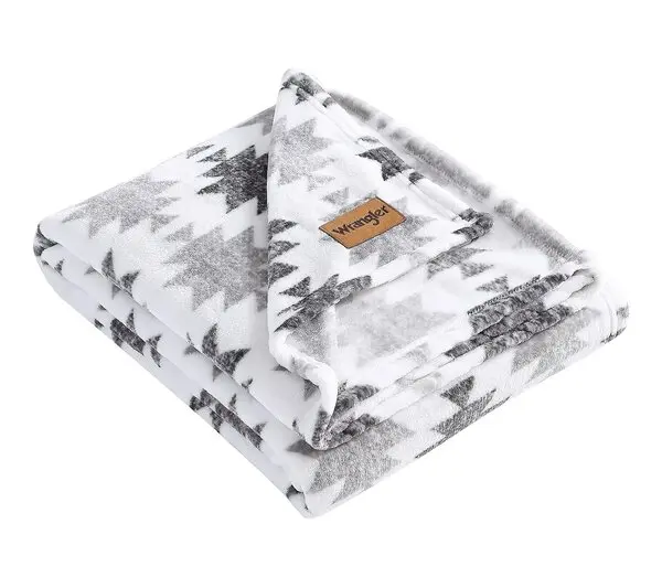 Wrangler Canyon Ikat Grey Plush-fleece 50'x60' Throw - One-color