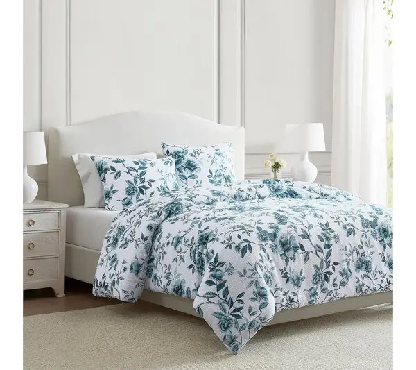 MARTHA STEWART Vivian Floral Blue Cotton Twin D Uvet Set - One-color