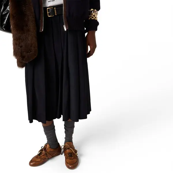 Miu Miu Pleated Waxed Suede Skirt
