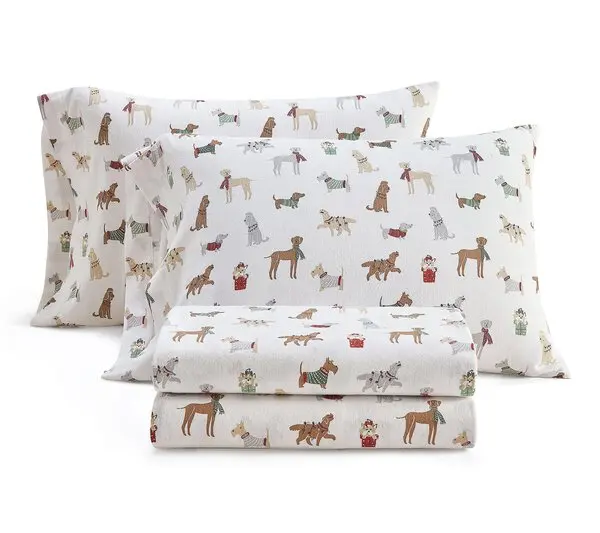 MARTHA STEWART Holiday Pups Flannel Twin Sheet Set - One-color