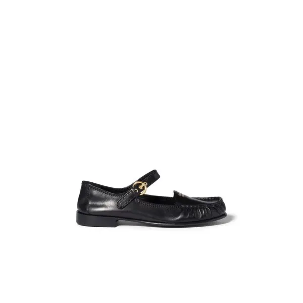 Miu Miu Leather Loafers With Strap - Black