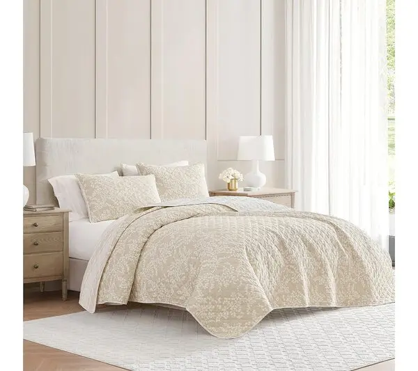 MARTHA STEWART Branches Beige/white Cotton Twin Quilt Set - One-color