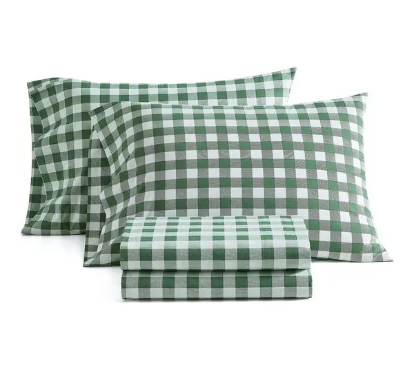 MARTHA STEWART Madison Gingham Green Cotton Ful L Sheet Set - One-color