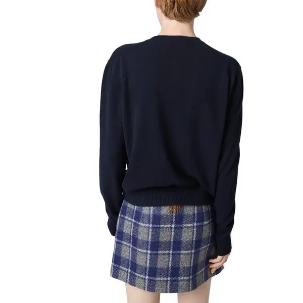Miu Miu Cashmere Crew Neck Sweater With Button Detailing - Navy