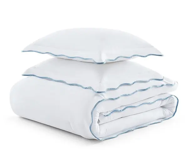 MARTHA STEWART Simple Scallop Blue Cotton King Comforter Set