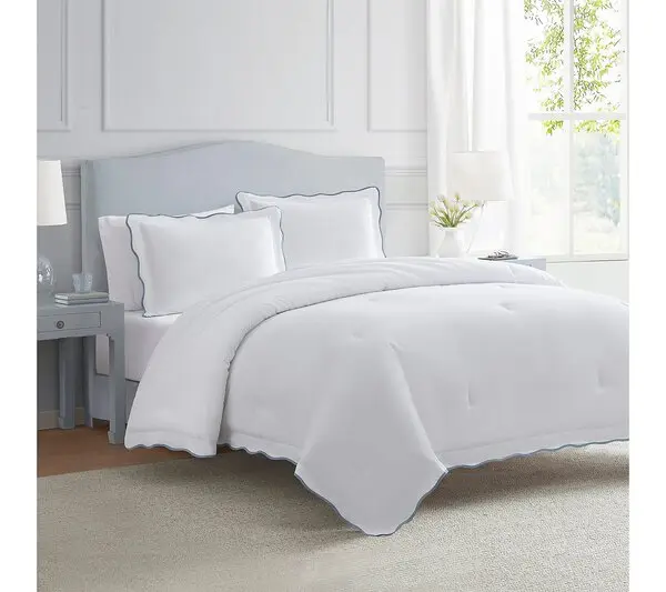 MARTHA STEWART Simple Scallop Blue Cotton Twin Comforter Set - One-color