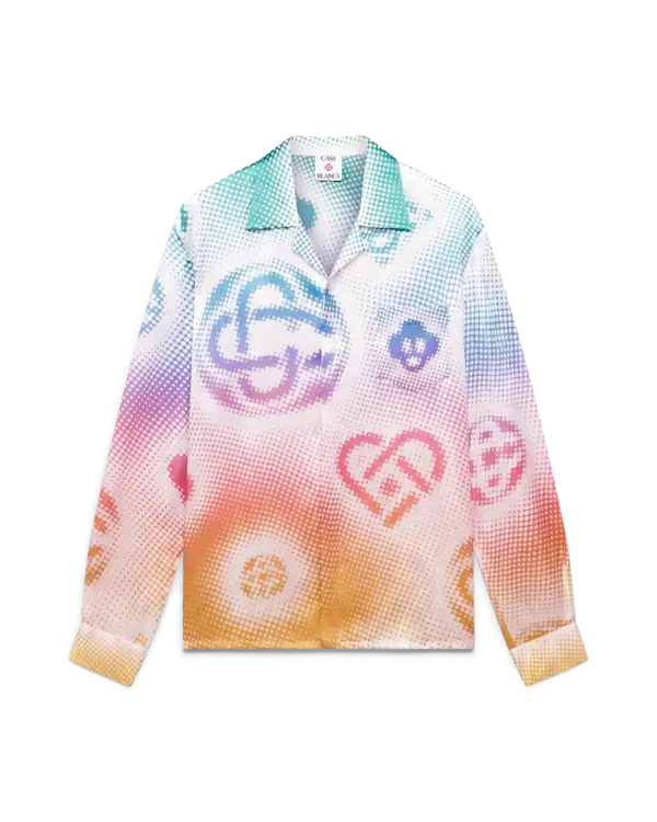 Casablanca Halftone Logo Long Sleeve Silk Shirt - Multicolor