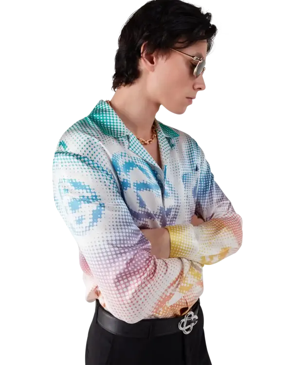 Casablanca Halftone Logo Long Sleeve Silk Shirt - Multicolor
