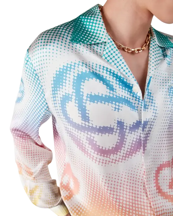 Casablanca Halftone Logo Long Sleeve Silk Shirt - Multicolor