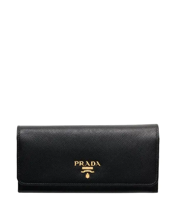 Prada Large Saffiano Leather Wallet - Black And Beige