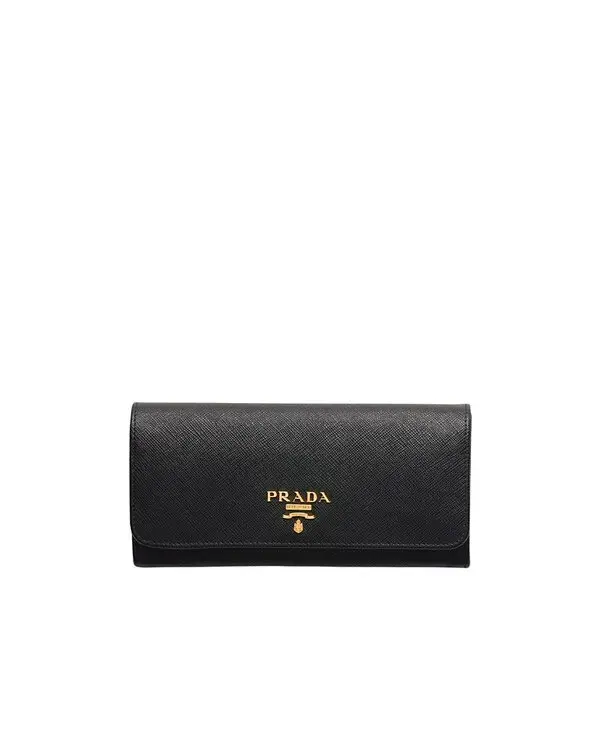 Prada Large Saffiano Leather Wallet - Black And Pink