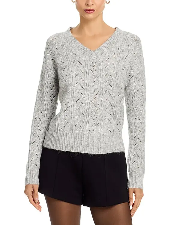 Aqua Brka Pointelle V Neck Sweater - Grey Cloud