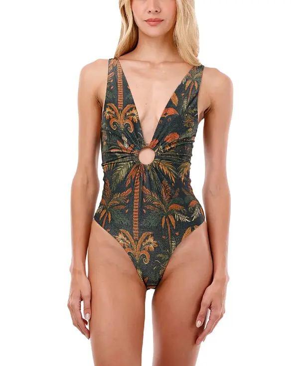 MALAI Misha Hoop O-ring One-piece Swimsuit - Shimmer Dark Green