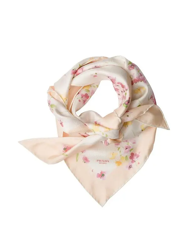 Prada Printed Silk Twill Scarf - Pink