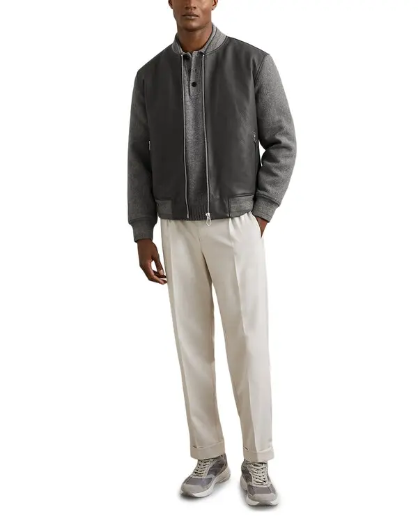 REISS Leather Wool-blend Sleeve Varsity Jacket