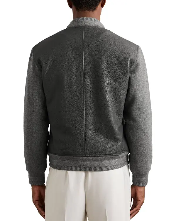 REISS Leather Wool-blend Sleeve Varsity Jacket