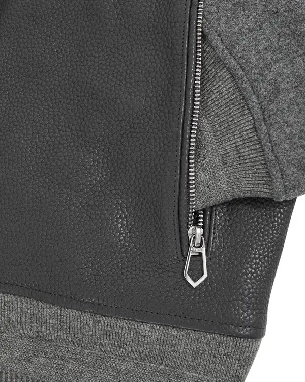 REISS Leather Wool-blend Sleeve Varsity Jacket