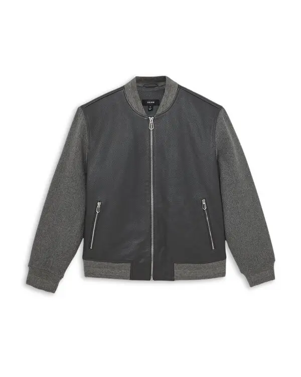 REISS Leather Wool-blend Sleeve Varsity Jacket
