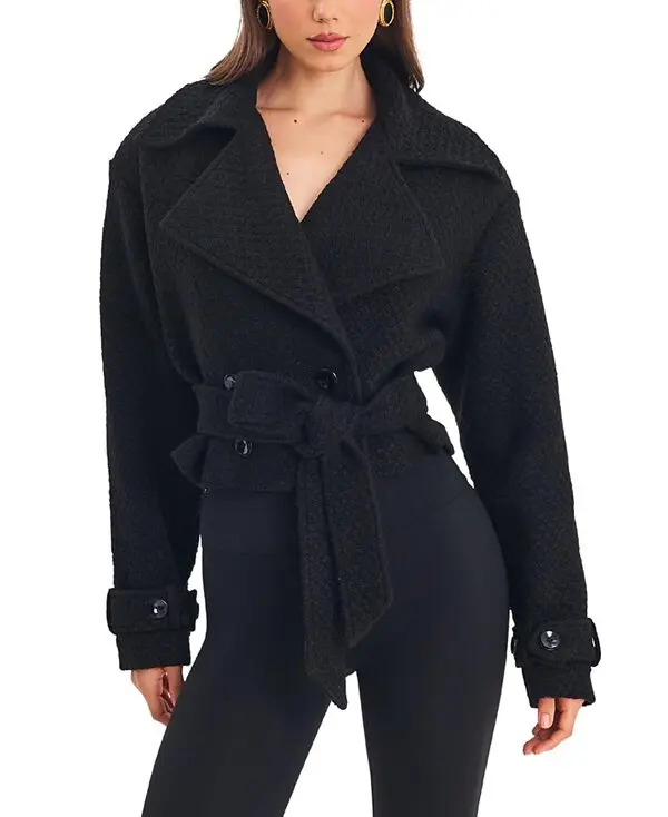 MISS CIRCLE NEW YORK Dara Wool Blend Cropped Double-breasted Belted Coat