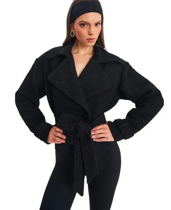 MISS CIRCLE NEW YORK Dara Wool Blend Cropped Double-breasted Belted Coat