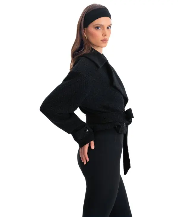 MISS CIRCLE NEW YORK Dara Wool Blend Cropped Double-breasted Belted Coat