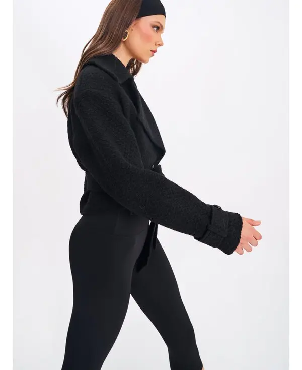 MISS CIRCLE NEW YORK Dara Wool Blend Cropped Double-breasted Belted Coat